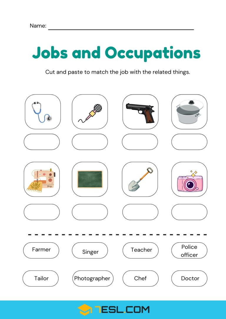 Free Jobs and Occupations Worksheets for Kids (Printable PDF) • 7ESL