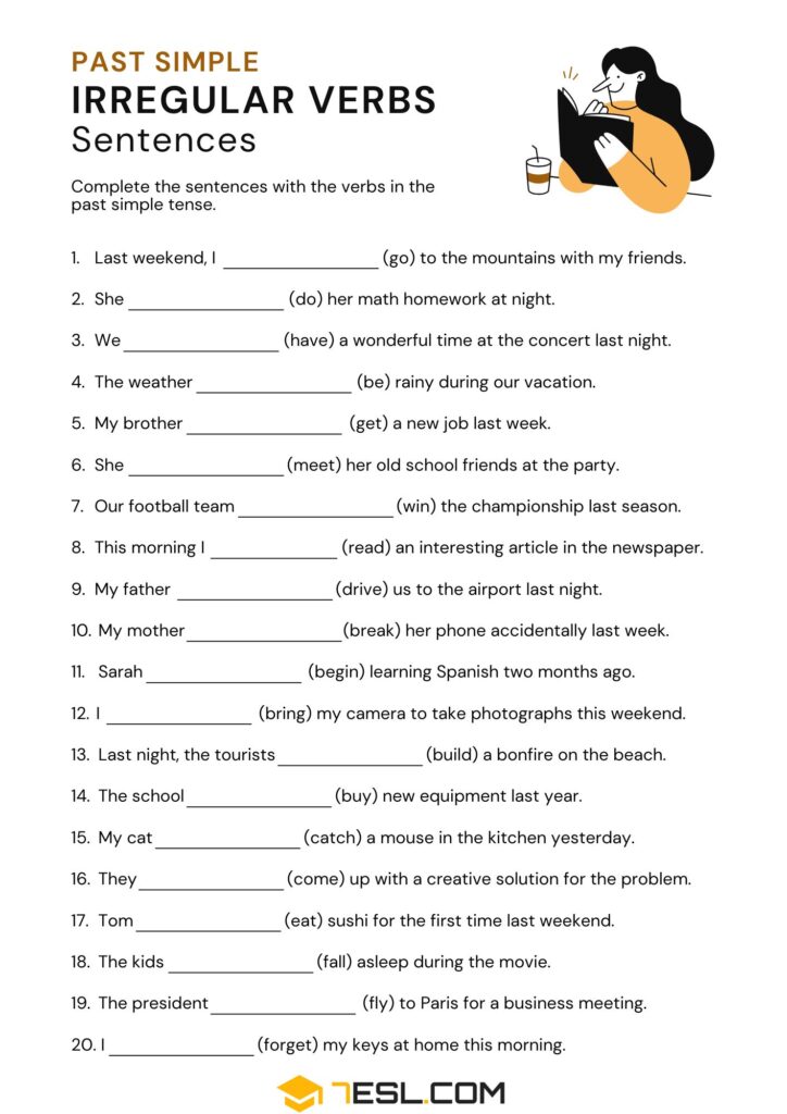 Free Irregular Verbs Worksheets and Exercises (PDF Included) • 7ESL