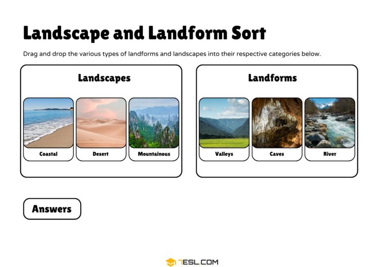 Free Printable Landscapes and Landforms Worksheets (PDF) • 7ESL