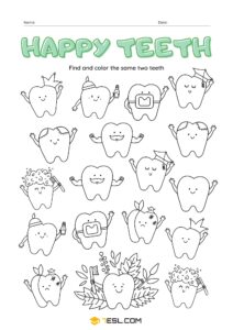 Free Dental Health Worksheets for Preschool & Kindergarten • 7ESL